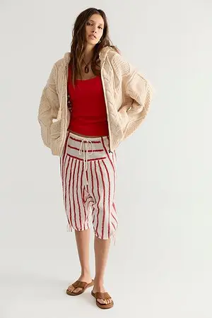 FOUND Zip-up Cable Knit Hoodie - Cream
