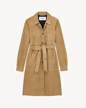 Saint Laurent Belted Coat In Suede