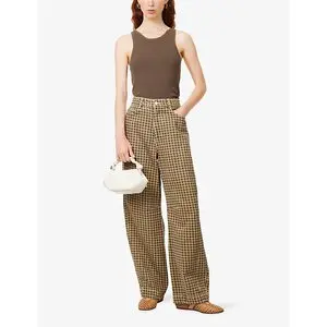 DAMSON MADDER Barrel-leg Checked Denim Jeans