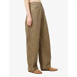 DAMSON MADDER Barrel-leg Checked Denim Jeans