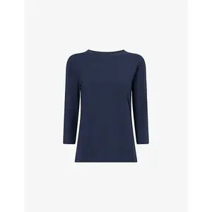 Max Mara Round Neck 3/4 Sleeve Top - Navy