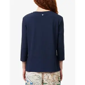 Max Mara Round Neck 3/4 Sleeve Top - Navy