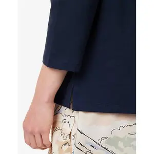 Max Mara Round Neck 3/4 Sleeve Top - Navy