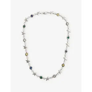 TWOJEYS Sterling Plated Brass Star Link Necklace - Silver