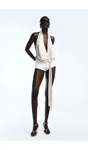 Revolve Cyrielle Halter Top With Scarf Drape - Beige