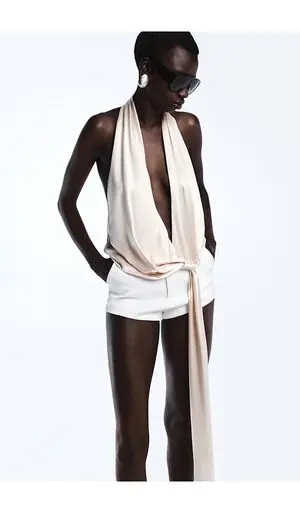 Revolve Cyrielle Halter Top With Scarf Drape - Beige