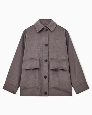 Giorgio Armani Caban Coat Regular Fit In Llama Wool With Patch Pockets - Grey