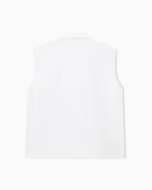Giorgio Armani Sleeveless Silk Cady Mandarin Collar Shirt With Detachable Brooch - White