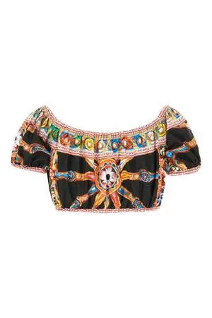 Dolce & Gabbana Off-the-shoulder Printed Puff Sleeve Crop Top - Multicolor