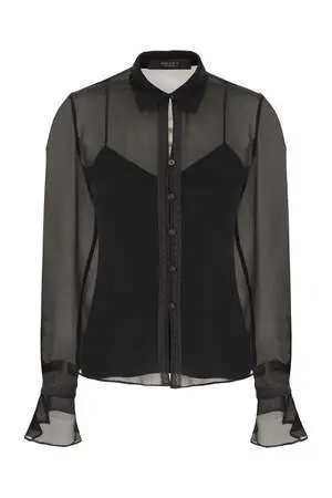 Gucci Black Sheer Draped Shirt - Multicolor