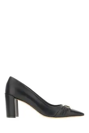 FERRAGAMO Black Leather Pumps With Gold Tone Detail - Multicolor