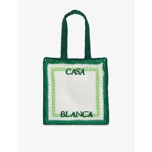Casablanca Embroidered-logo Stripe Cotton-crochet Tote Bag - Green