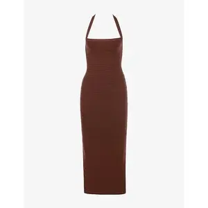 House Of Cb The Silhouette Halterneck Woven Maxi Dress - Brown