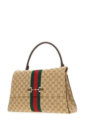 Gucci Monogram Canvas Top Handle Bag With Web Stripe