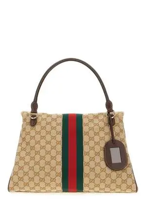 Gucci Monogram Canvas Top Handle Bag With Web Stripe