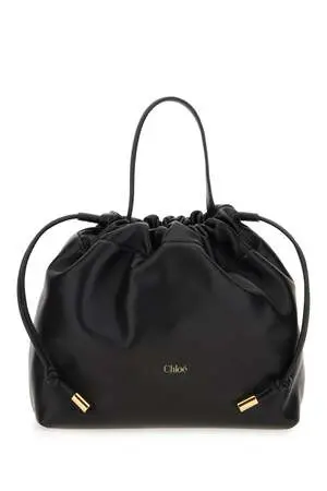 Chloé Black Leather Shopper Bag With Drawstring Closure - Multicolor