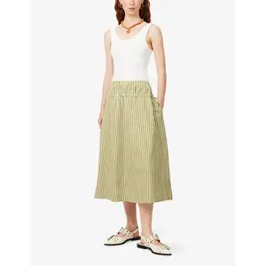 DAMSON MADDER Caspia Striped Cotton Midi Skirt