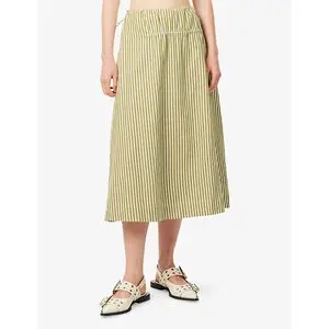 DAMSON MADDER Caspia Striped Cotton Midi Skirt