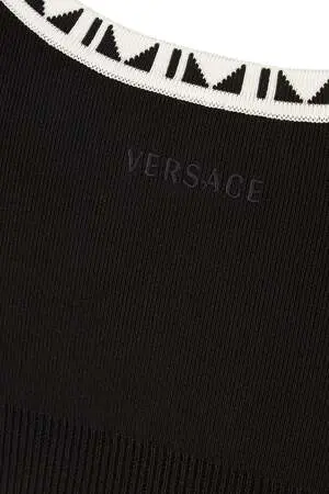 Versace Ribbed Knit Cropped Top With Geometric Trim