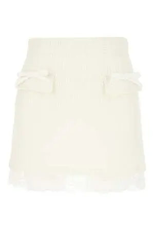 SELF-PORTRAIT Textured Skirt With Lace Trim And Bow Detail