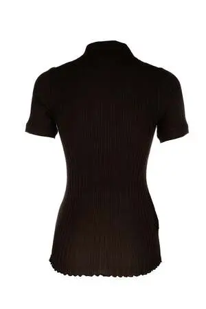 Miu Miu Ribbed Knit Polo Shirt With Button Detail