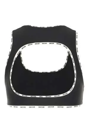 Moschino Black Cut-out Top With Logo Trim