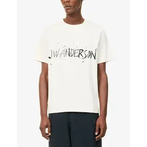 JW Anderson Circular Brand-print Cotton T-shirt - Ecru