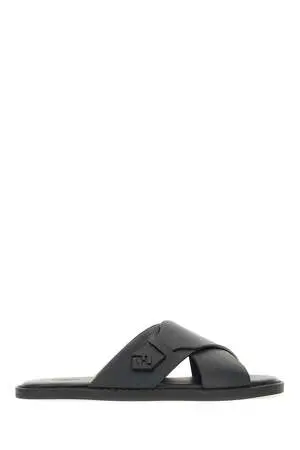 Fendi Embossed Logo Leather Slippers - Multicolor