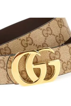 Gucci Gg Monogram Canvas Belt With Gold Tone Buckle - Multicolor