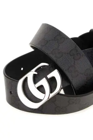 Gucci Monogrammed Leather Belt With Gg Logo Buckle