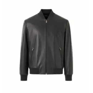 Gucci Logo Leather Bomber Jacket - Gray