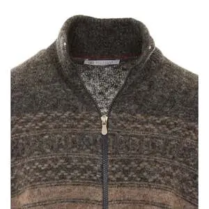 Brunello Cucinelli Geometric Print High Neck Zip-up Cardigan - Brown