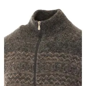 Brunello Cucinelli Geometric Print High Neck Zip-up Cardigan - Brown
