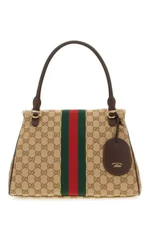 Gucci Monogrammed Canvas Handbag With Green And Red Stripe Detail - Multicolor