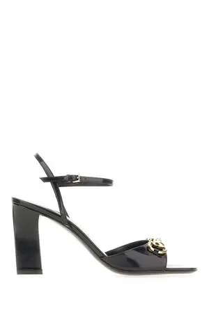 Gucci Black Patent Leather High Heel Sandals With Gold Tone Horsebit Detail