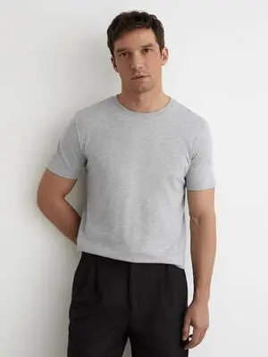 REISS Marl Bless Cotton Crew-neck Tailored-fit T-shirt - Grey