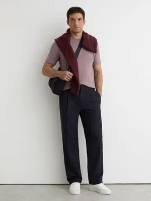 REISS Bless Cotton Crew-neck Tailored-fit T-shirt - Mauve