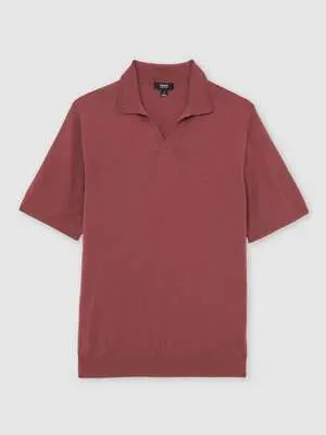 REISS Duchie Merino Wool Open Collar Polo Shirt - Raspberry Pink