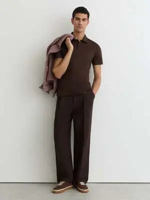 REISS Earl Air-water Cotton Polo Shirt - Brown