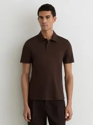 REISS Earl Air-water Cotton Polo Shirt - Brown