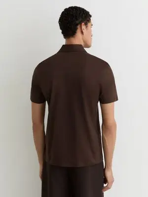 REISS Earl Air-water Cotton Polo Shirt - Brown