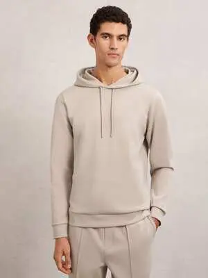 REISS Fabien Premium Interlock-jersey Hoodie - Stone