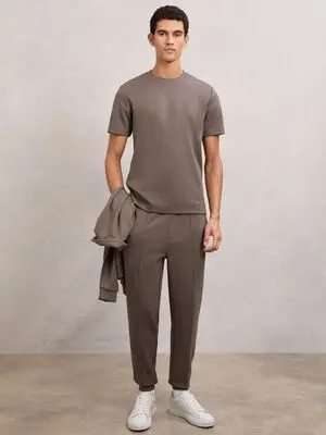 REISS Bradley Premium-interlock Modern-fit T-shirt Light Brown