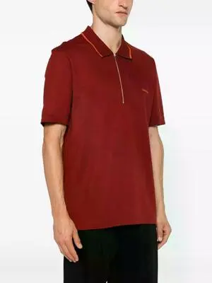 FERRAGAMO Zip-fastening Logo-embroidered Polo Shirt - Red