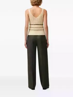 RETORI Knit Cotton Top With Floral Stitch Pattern And Striped Hem