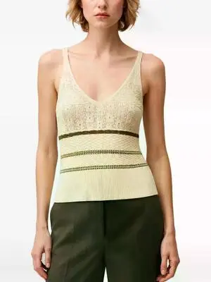 RETORI Knit Cotton Top With Floral Stitch Pattern And Striped Hem