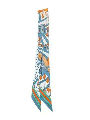 Hermès 2019-2026 Les Nouveaux Amoureux De Paris Silk Twilly Scarf Scarves - Blue