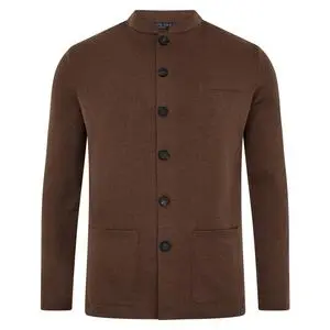PAUL JAMES KNITWEAR Extra Fine Merino Wool Alonzoo Knitted Nehru Jacket Oak - Brown