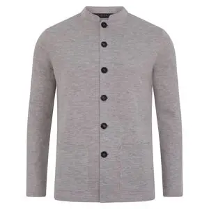 PAUL JAMES KNITWEAR Neutrals Extra Fine Merino Wool Alonzoo Knitted Nehru Jacket Stoney - Orange
