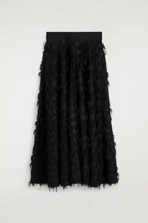 Cos Jacquard Fringed Midi Skirt - Black